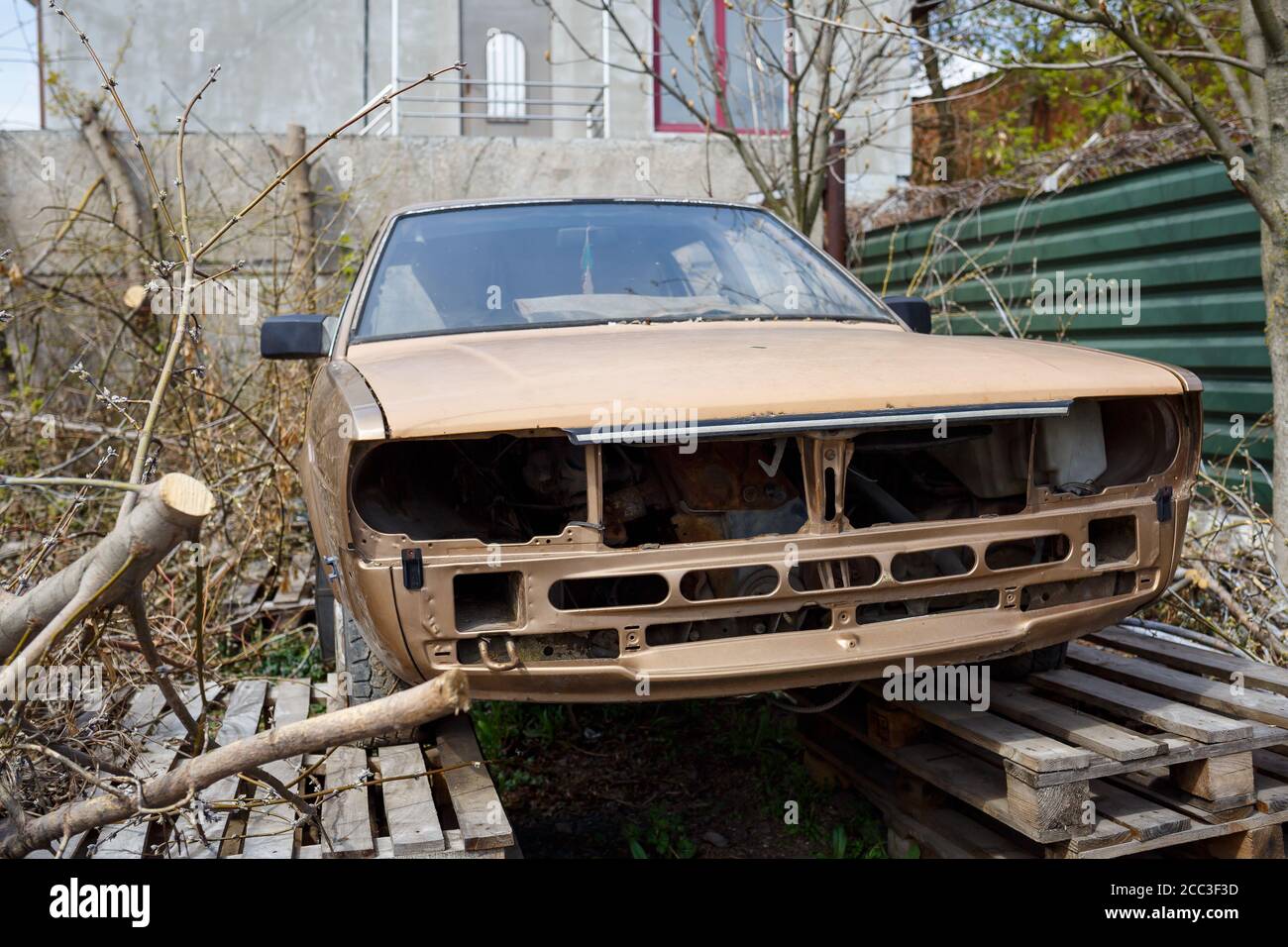 old car, rusty broken body, abandoned parking Stock Photo - Alamy
