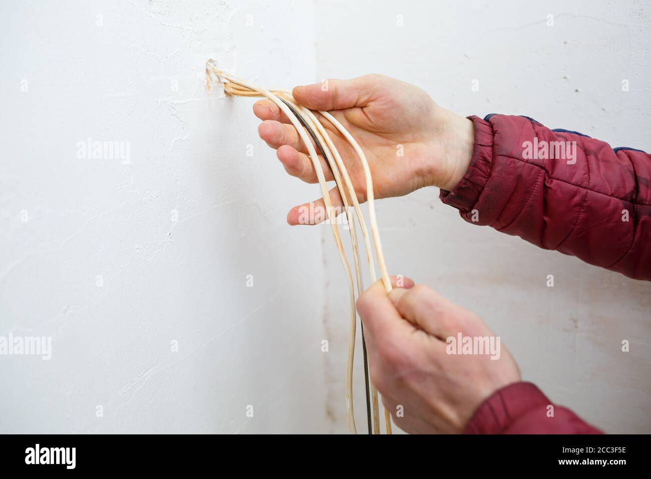 Electricity installation. During repair. open the wires. Sticking out ...