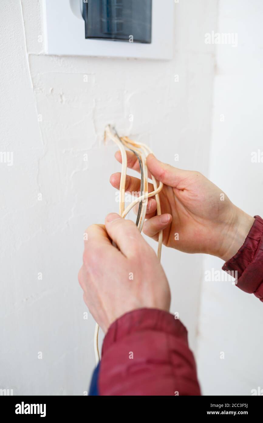 Electricity installation. During repair. open the wires. Sticking out ...