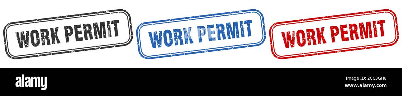 work permit square isolated sign set. work permit stamp Stock Vector ...