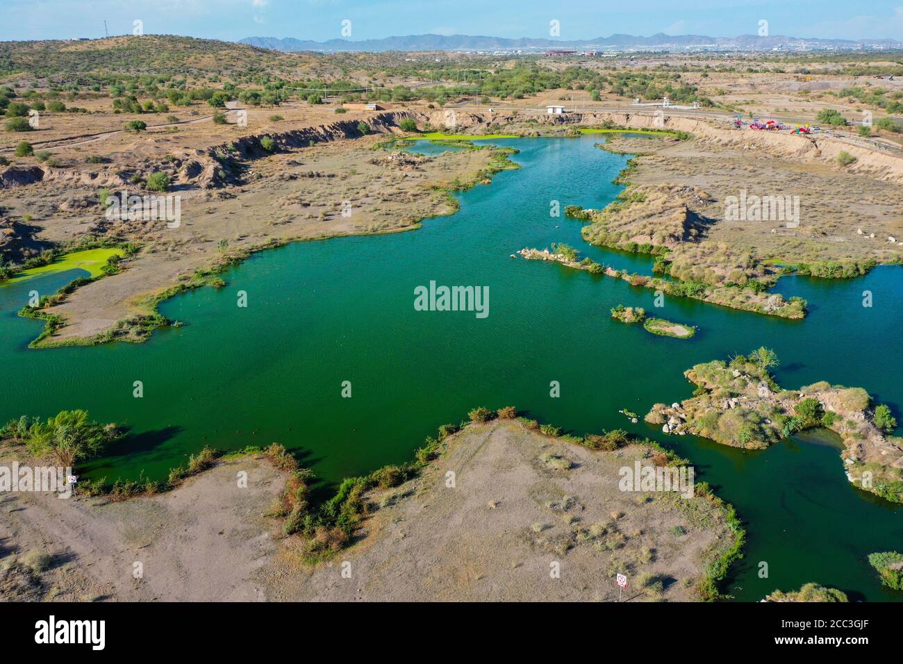 Aerial view of Wetland and recreational park with recycled sewage in ...