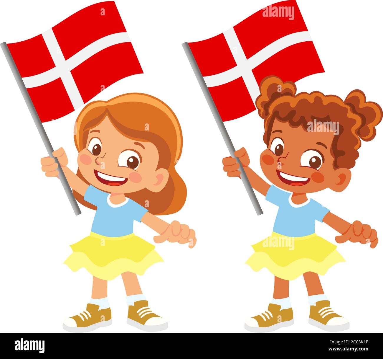Denmark flag in hand. Children holding flag. National flag of Denmark ...