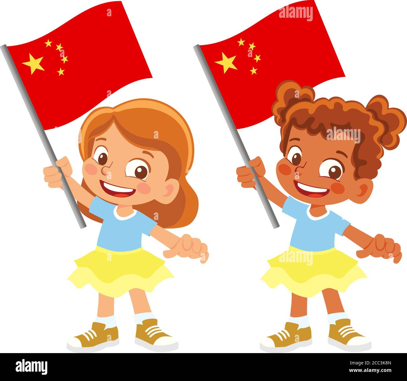 China flag in hand. Children holding flag. National flag of China ...