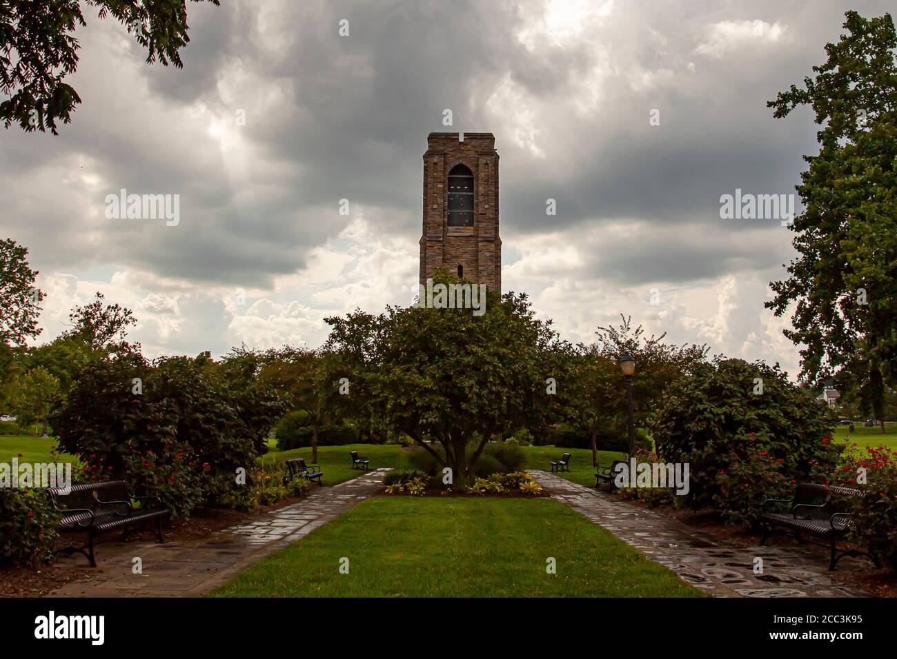 Close up image of the Joseph D. Baker Tower and Carillon that is ...