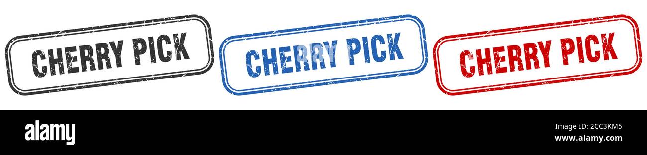 cherry pick square isolated sign set. cherry pick stamp Stock Vector ...