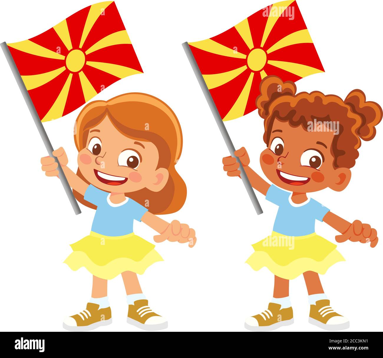 Macedonia flag in hand. Children holding flag. National flag of ...