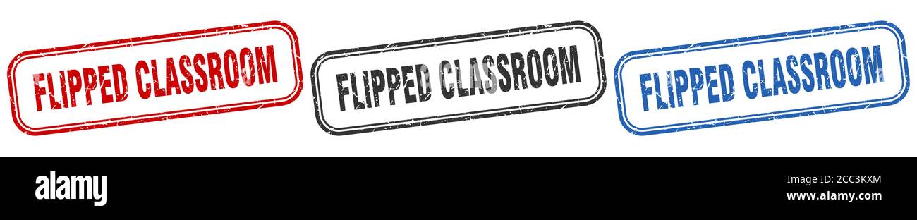 flipped classroom square isolated sign set. flipped classroom stamp ...