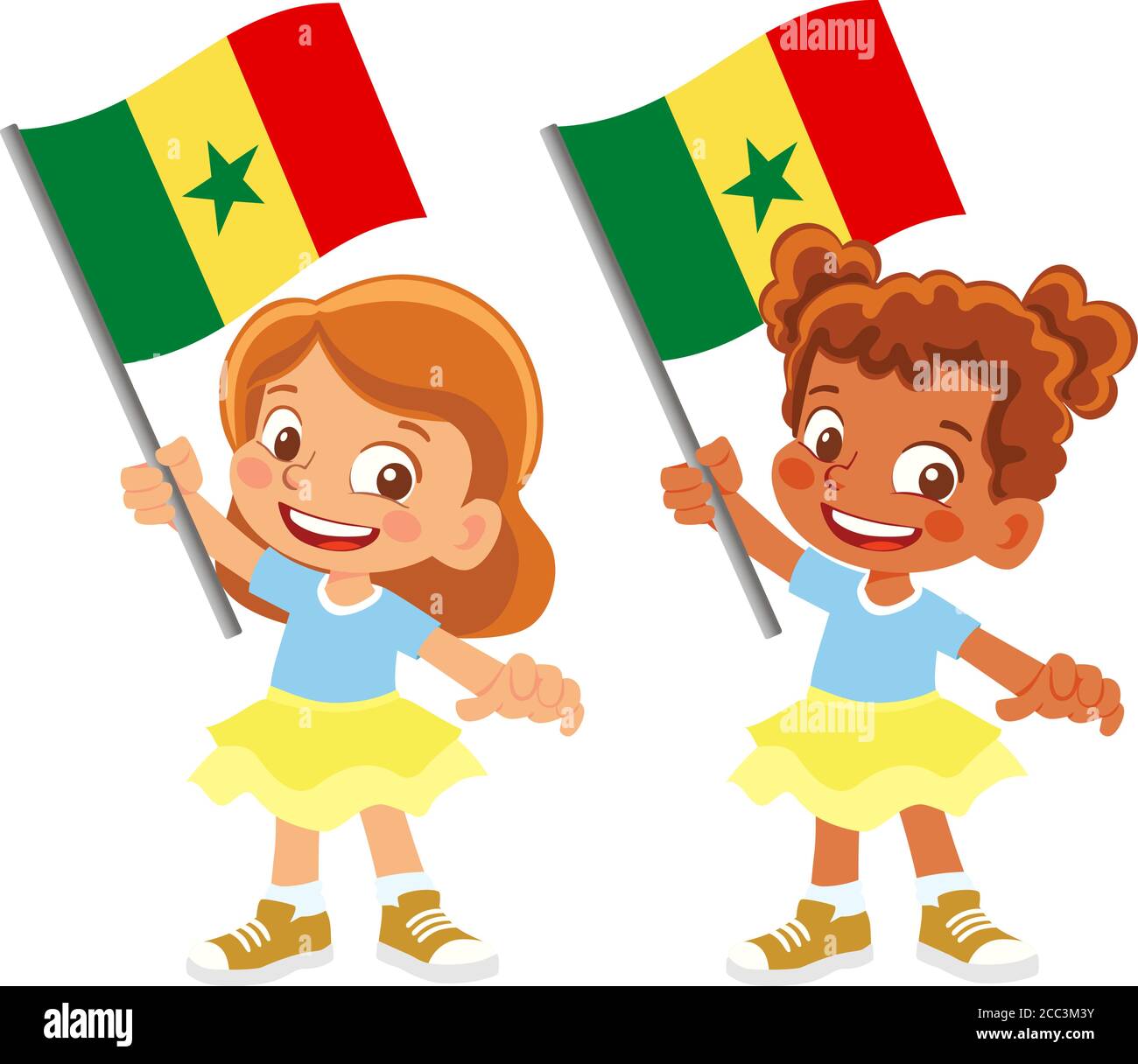 Senegal flag in hand. Children holding flag. National flag of Senegal vector Stock Vector Image ...