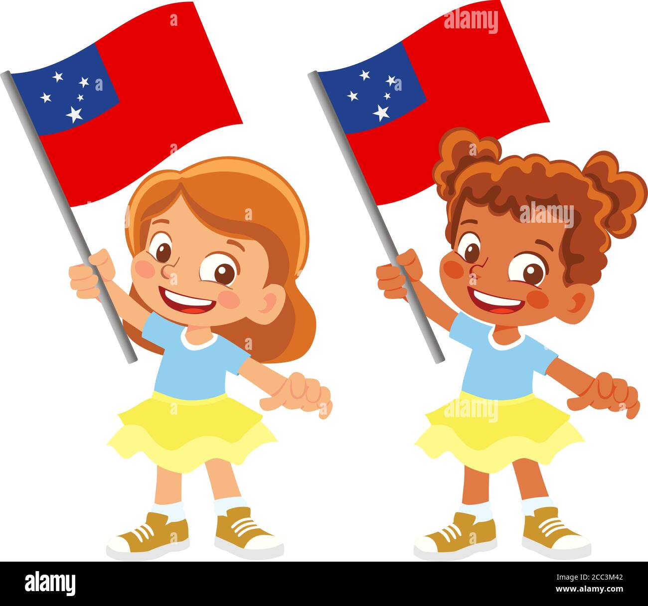 Samoa flag in hand. Children holding flag. National flag of Samoa ...