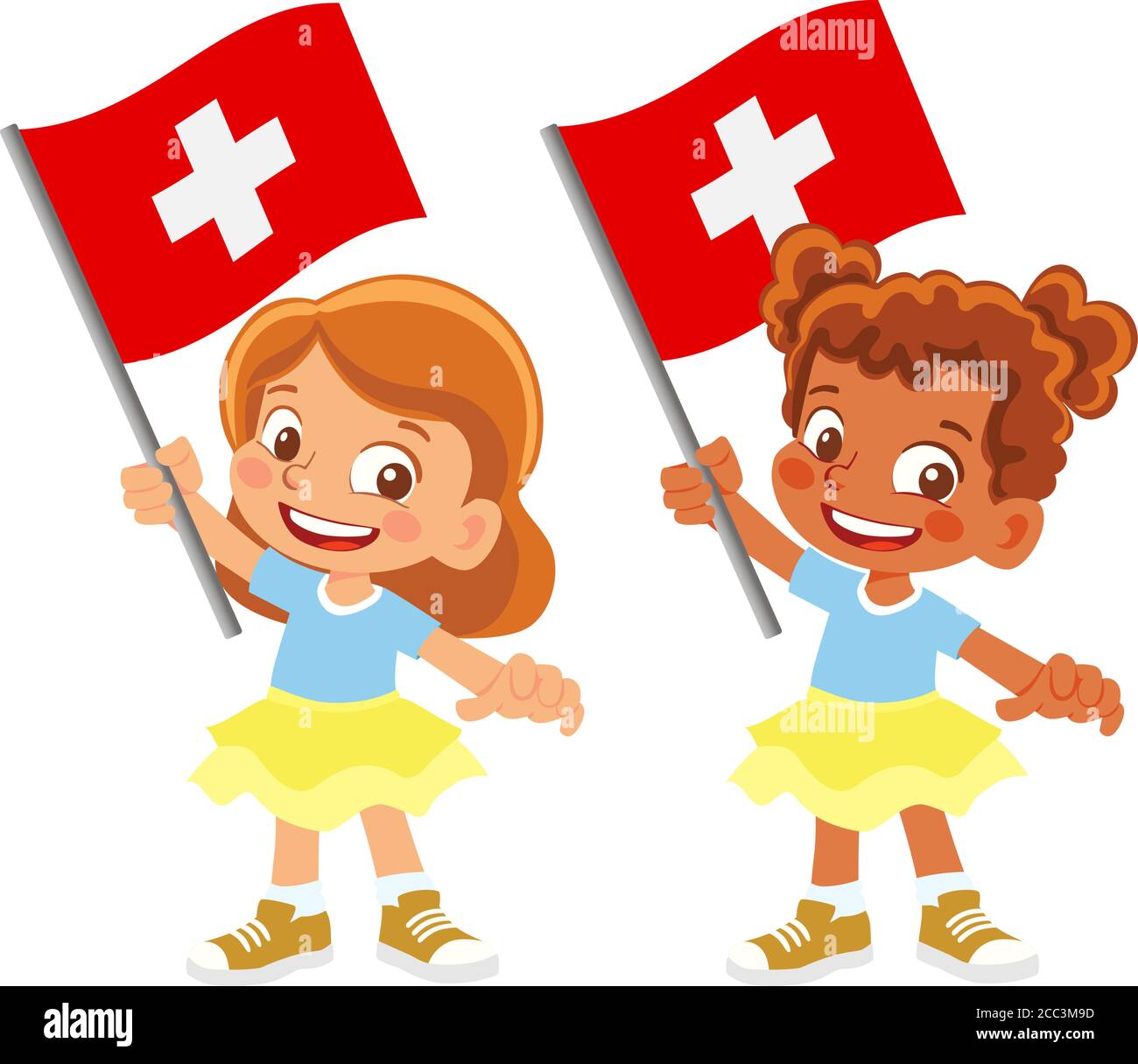 Switzerland flag in hand. Children holding flag. National flag of ...