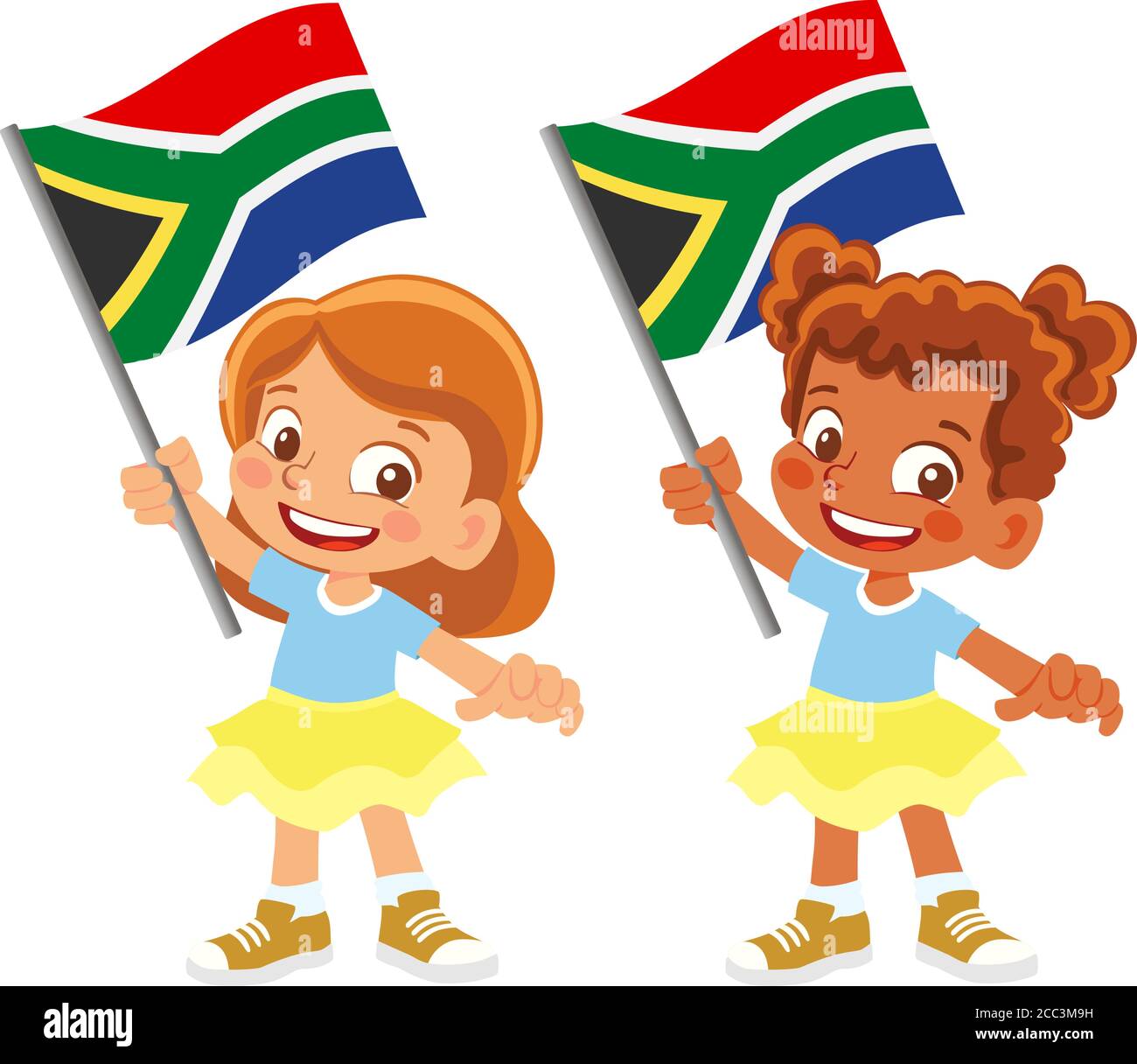 South Africa flag in hand. Children holding flag. National flag of ...