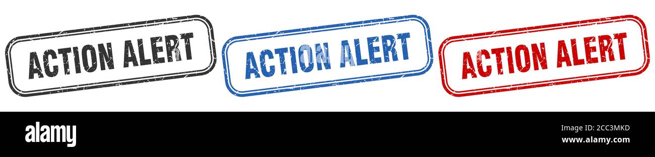 action alert square isolated sign set. action alert stamp Stock Vector ...