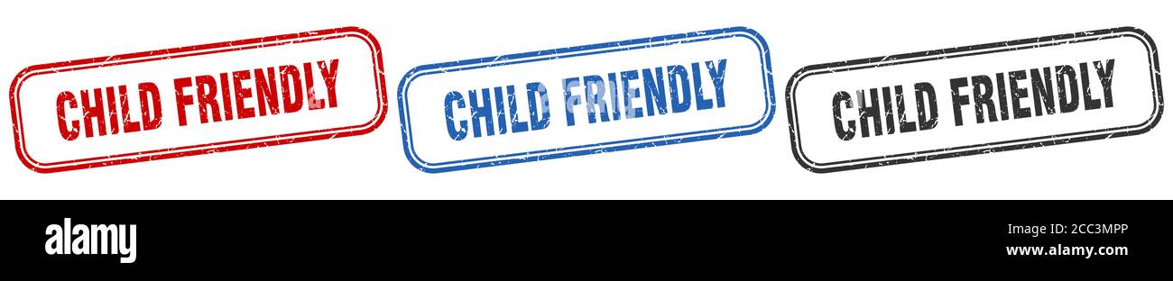 child friendly square isolated sign set. child friendly stamp Stock ...