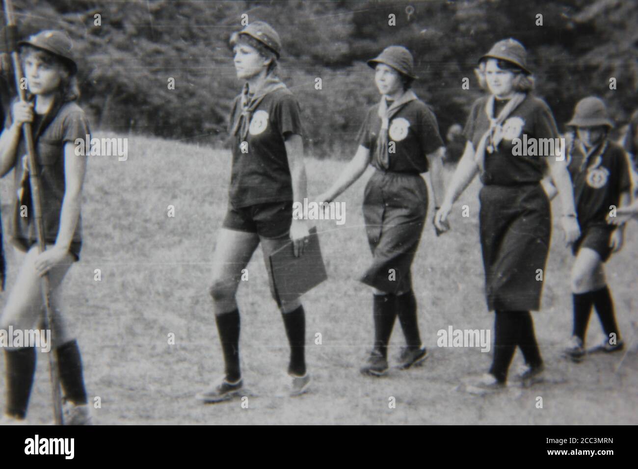 Fine 1970s vintage black and white photography of girl scouts marching ...