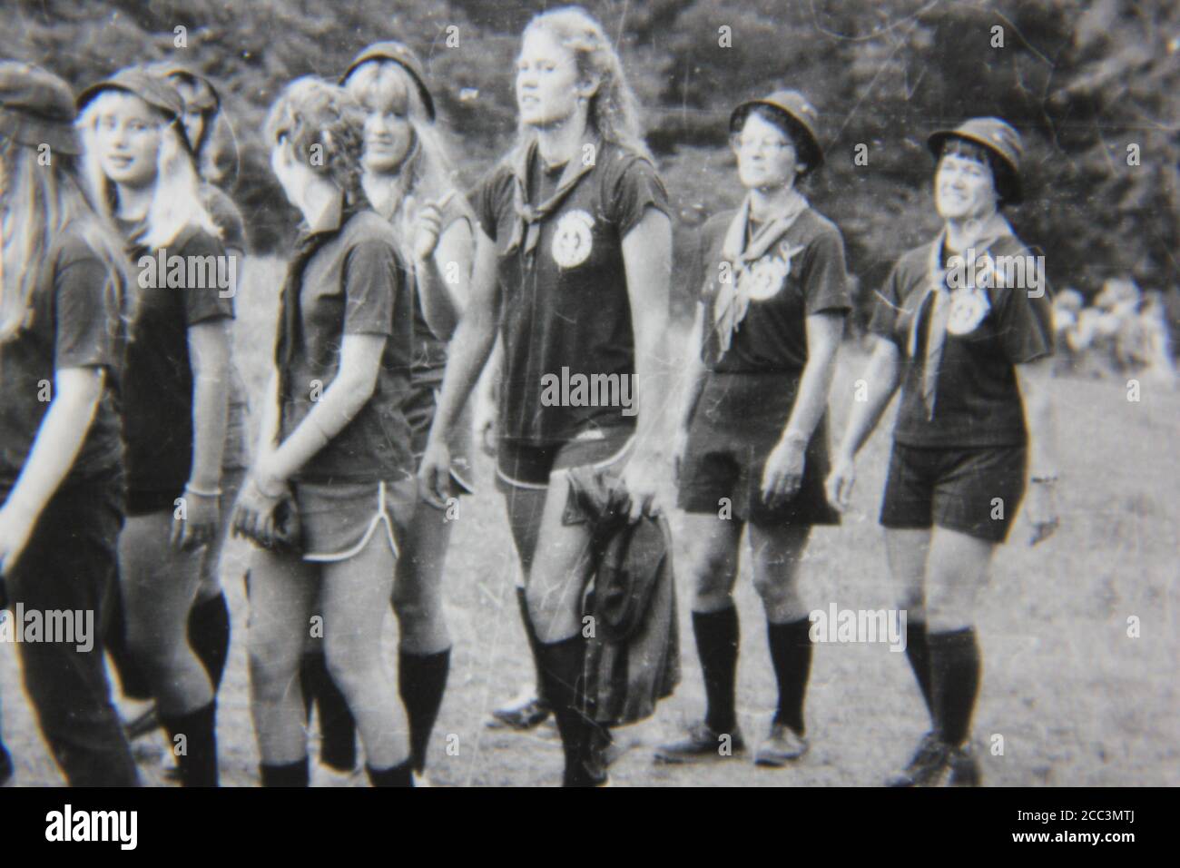 Fine 1970s vintage black and white photography of girl scouts marching ...
