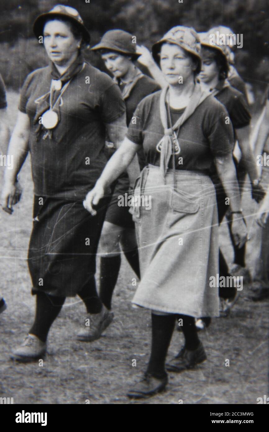 Fine 1970s vintage black and white photography of girl scouts marching ...