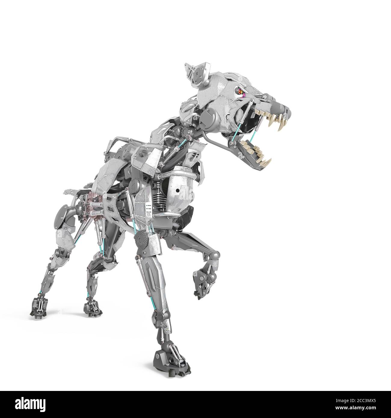 cyber security dog is ready to fight in white background, 3d ...