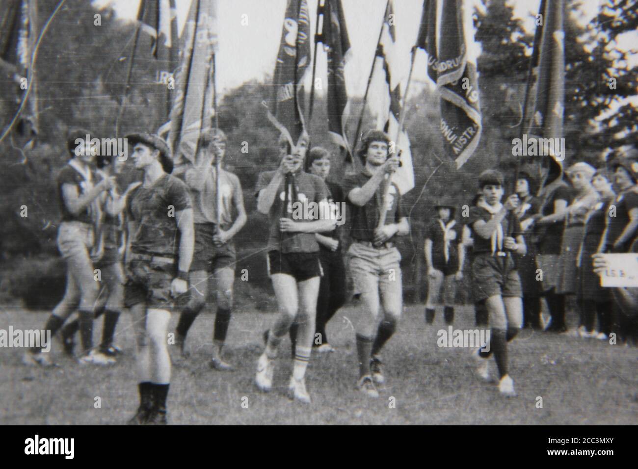 Fine 1970s vintage black and white photography of girl scouts marching ...