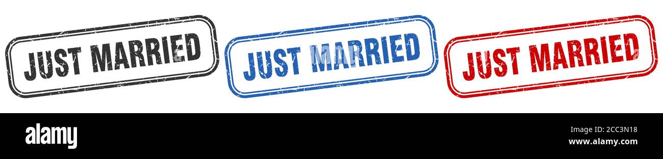 just married square isolated sign set. just married stamp Stock Vector ...