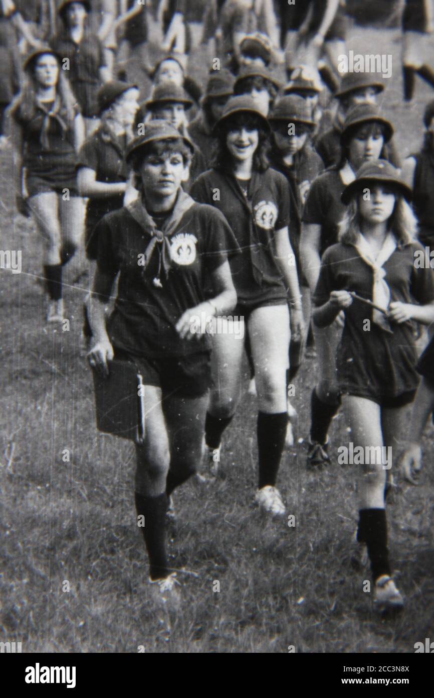 Fine 1970s vintage black and white photography of girl scouts marching ...
