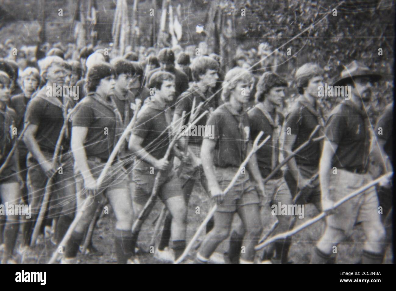 Fine 1970s vintage black and white photography of boy scouts marching ...