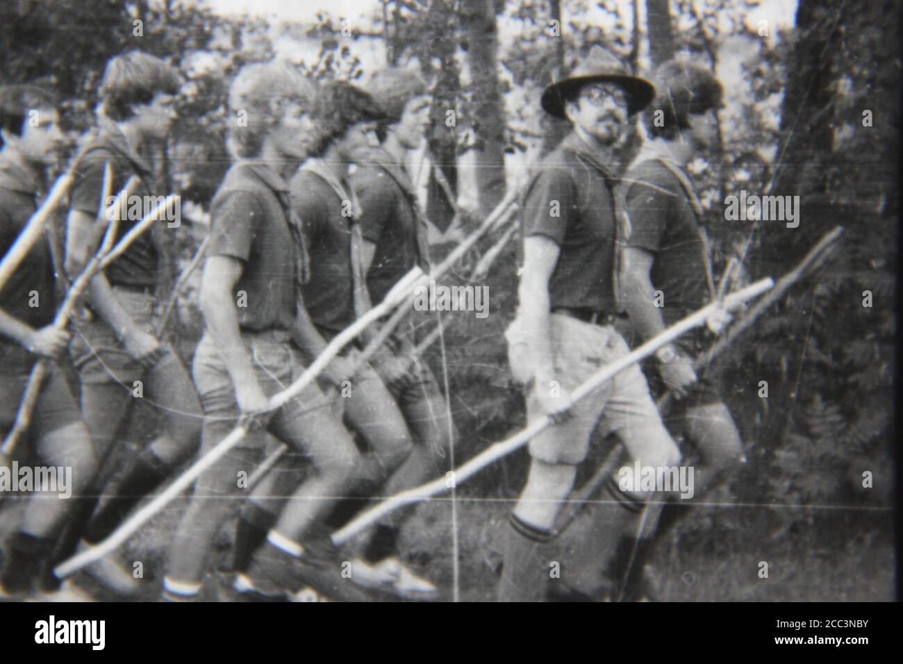 Fine 1970s vintage black and white photography of boy scouts marching ...