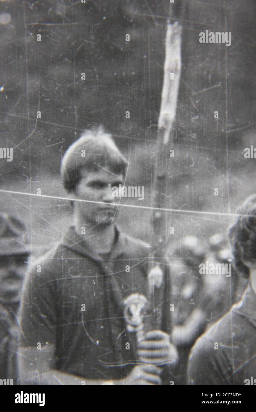 Fine 1970s vintage black and white photography of boy scouts marching ...