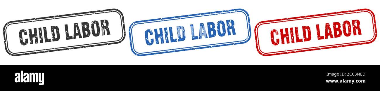 child labor square isolated sign set. child labor stamp Stock Vector ...