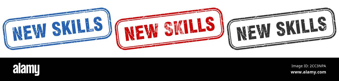 new skills square isolated sign set. new skills stamp Stock Vector ...