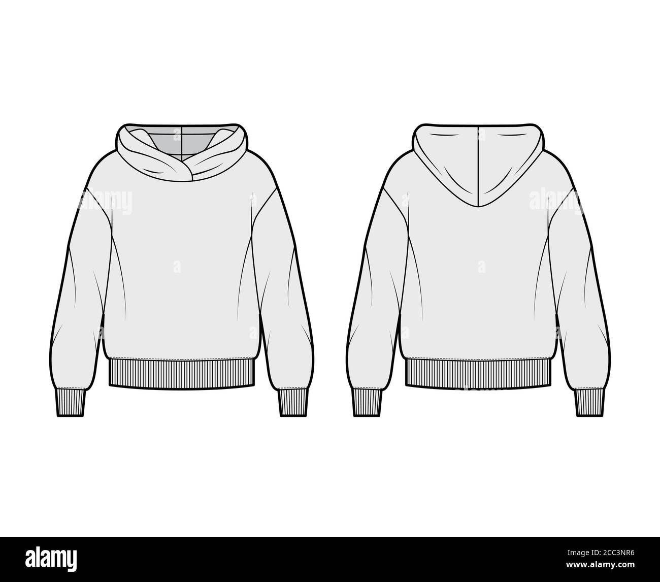 Oversized cotton-fleece hoodie technical fashion illustration with ...