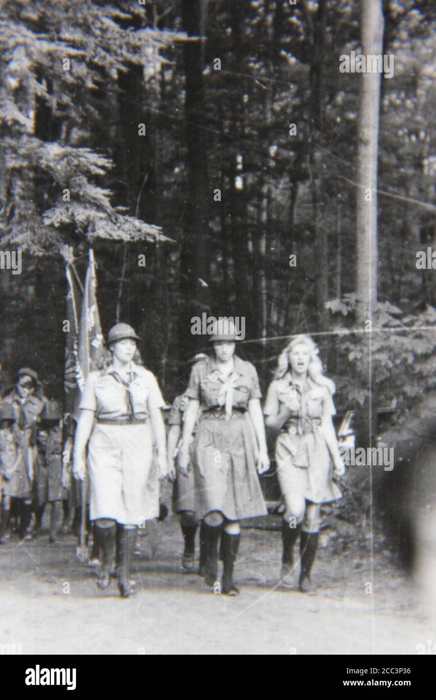 Fine 1970s vintage black and white photography of girl scouts marching ...