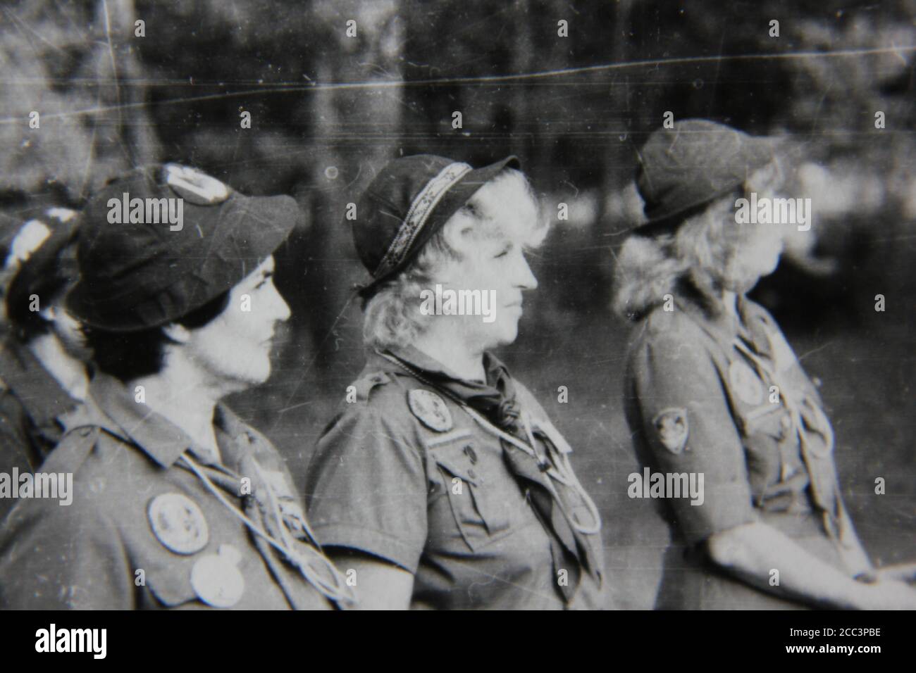Fine 1970s vintage black and white photography of girl scouts marching ...
