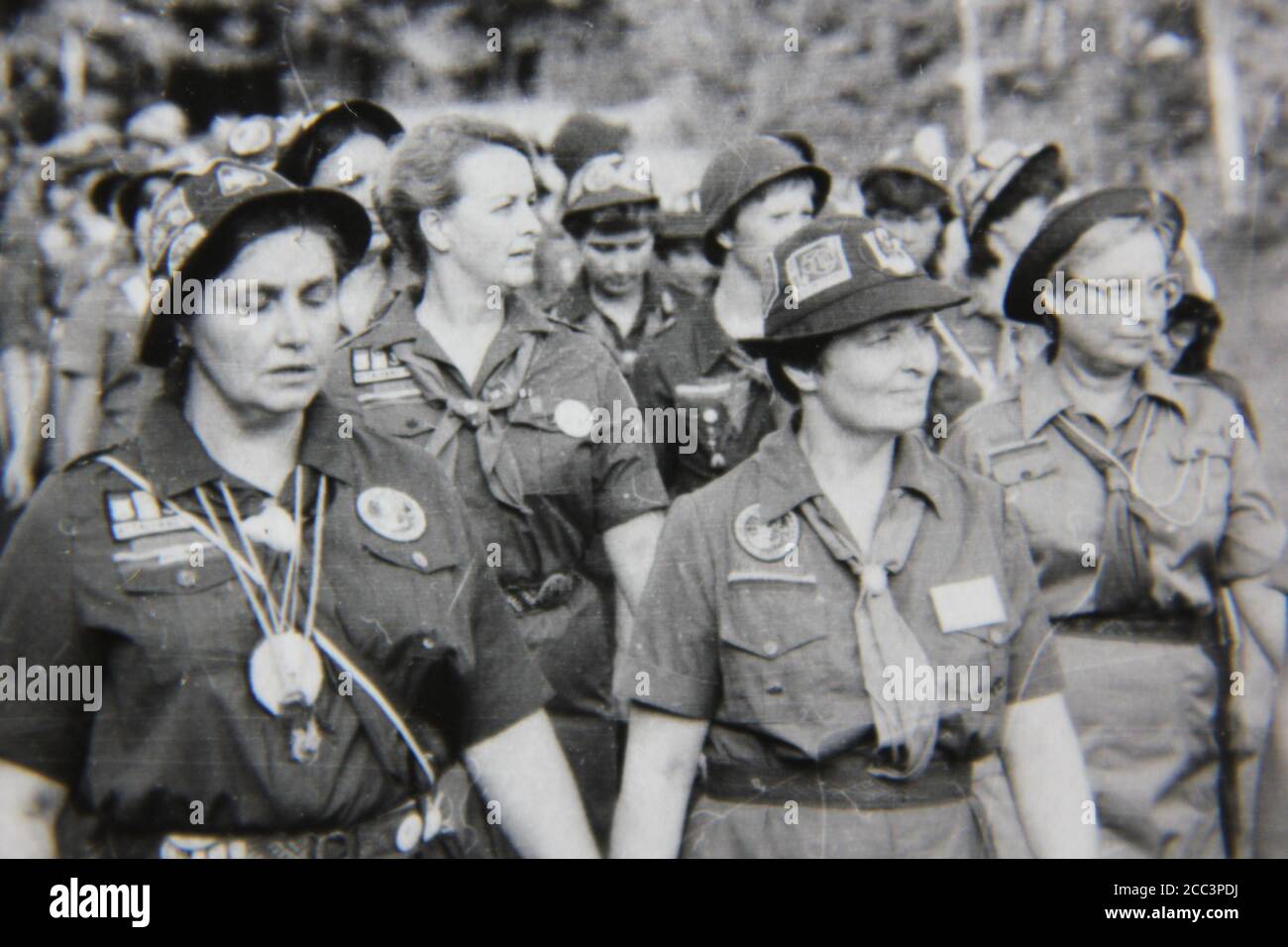 Fine 1970s vintage black and white photography of girl scouts marching ...