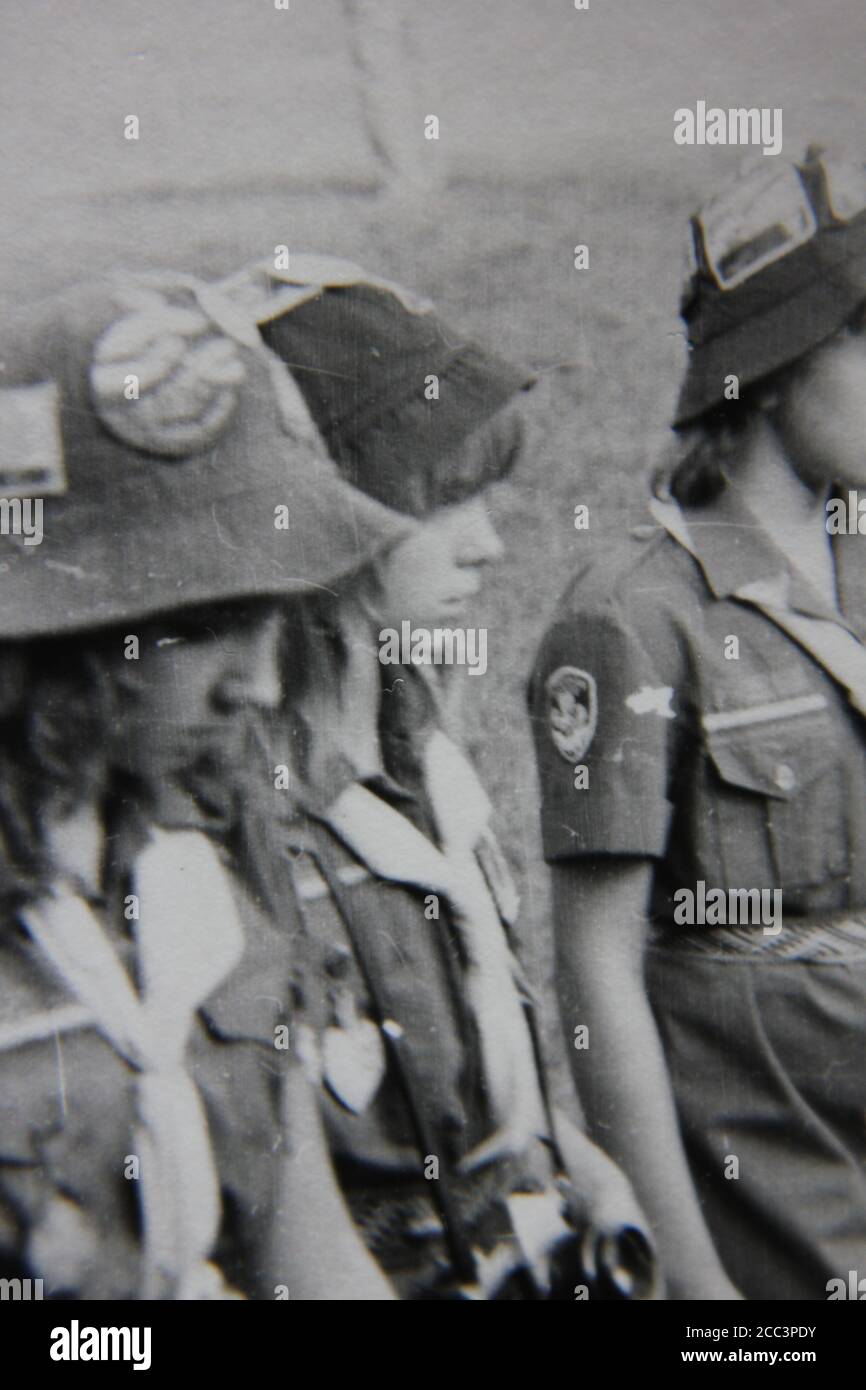 Fine 1970s vintage black and white photography of girl scouts marching ...