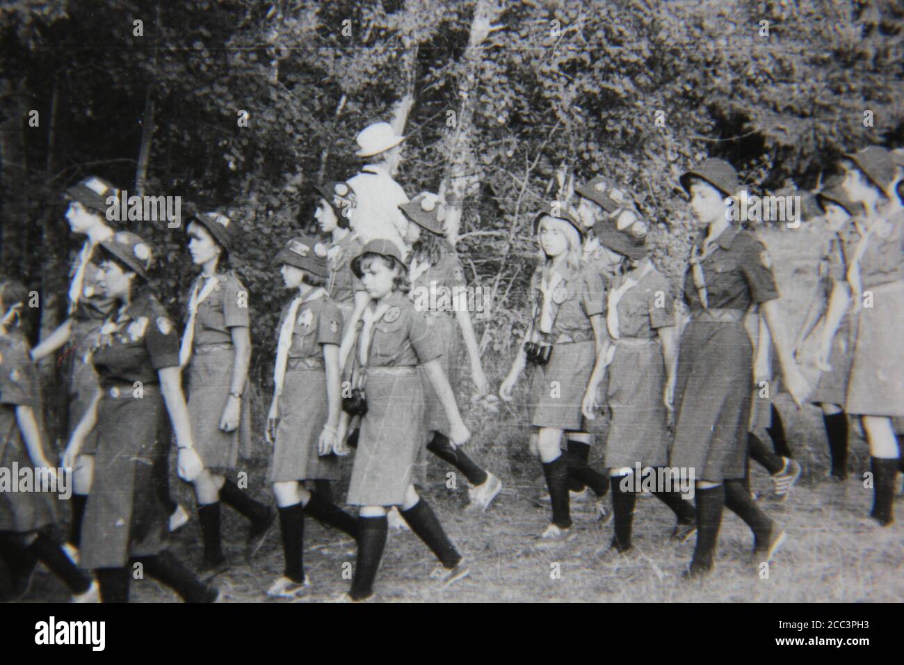 Fine 1970s vintage black and white photography of girl scouts marching ...