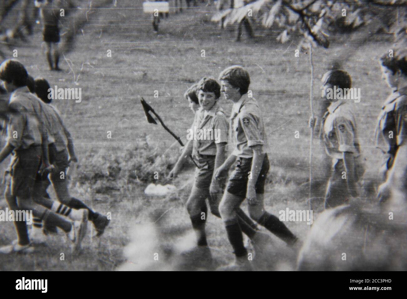 Fine 1970s vintage black and white photography of boy scouts marching ...