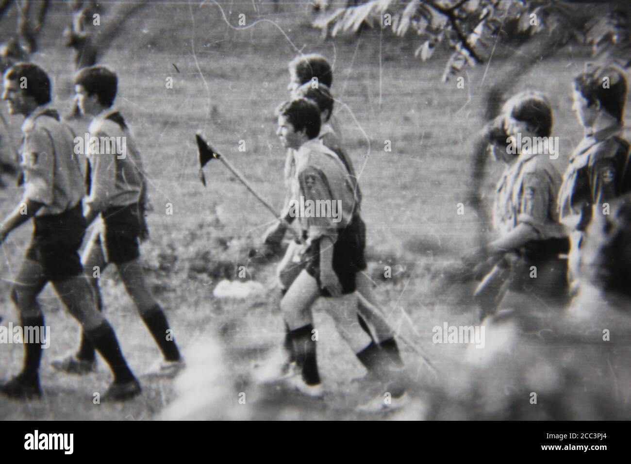 Fine 1970s vintage black and white photography of boy scouts marching ...