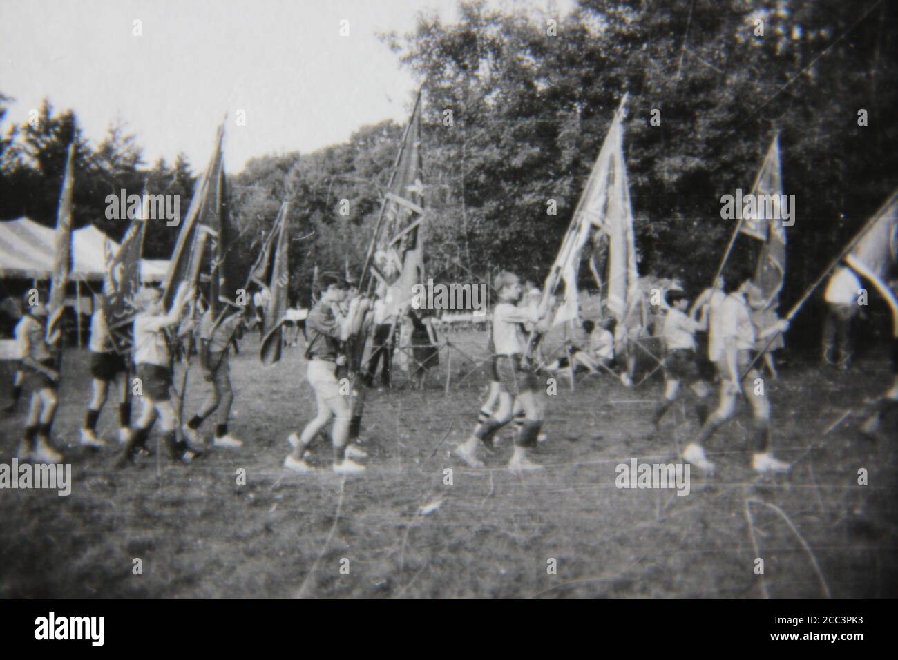 Fine 1970s vintage black and white photography of boy scouts marching ...