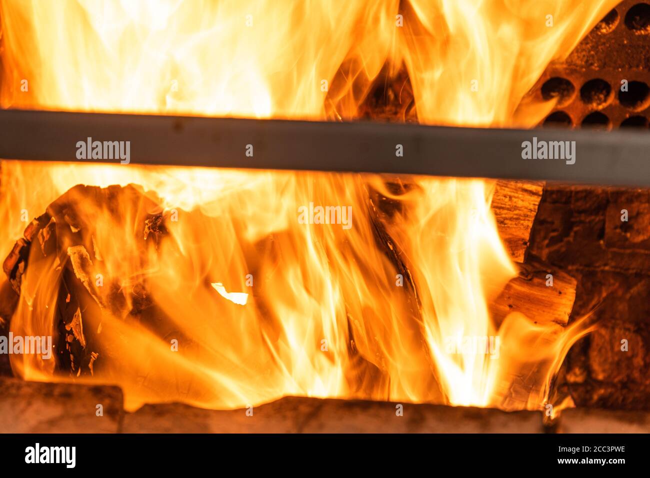 Flames of fire. Barbecue and roasting pan. Fire for roasting barbecue ...