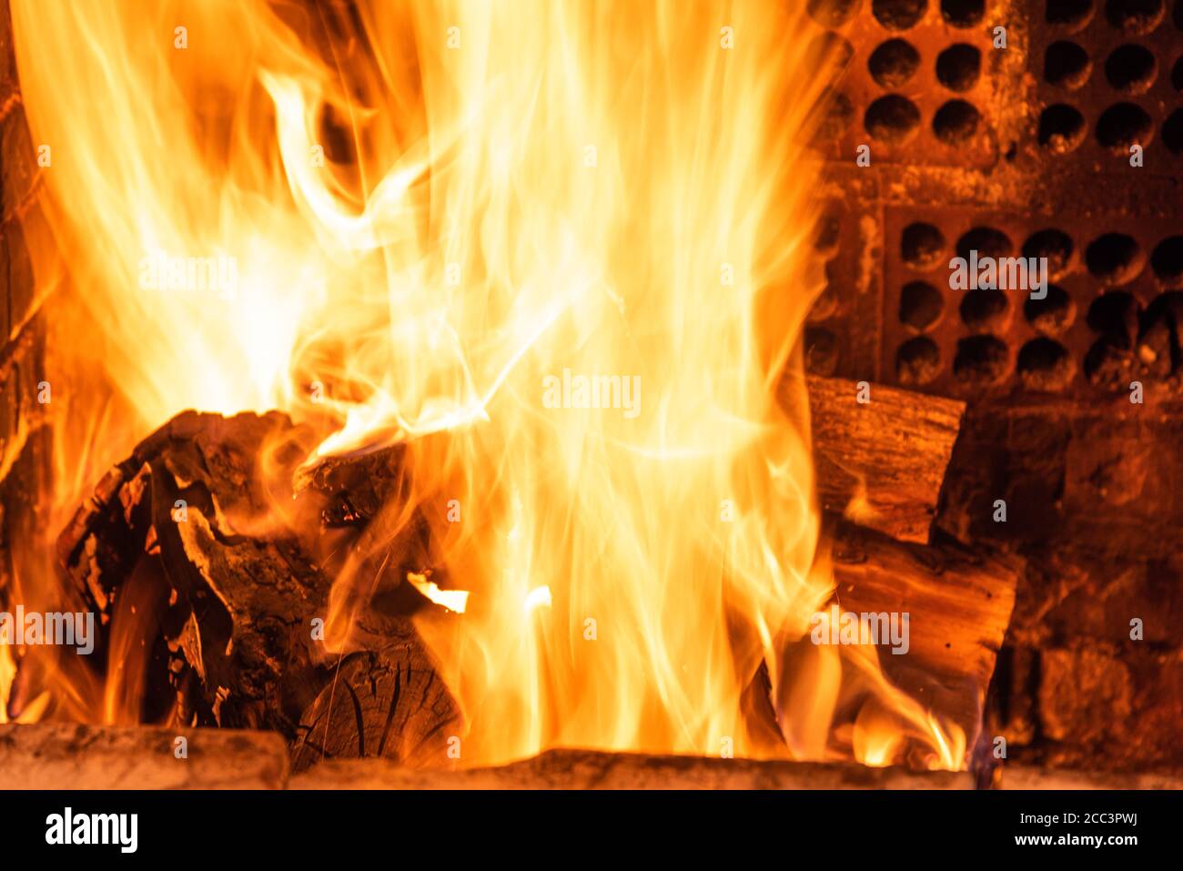 Flames of fire. Barbecue and roasting pan. Fire for roasting barbecue ...