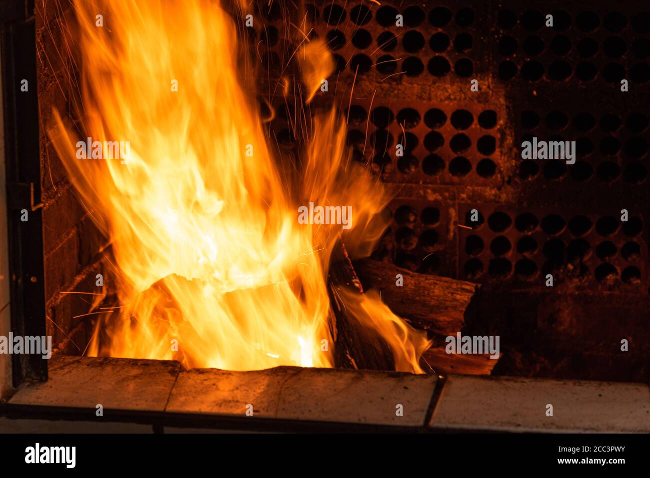 Flames of fire. Barbecue and roasting pan. Fire for roasting barbecue ...