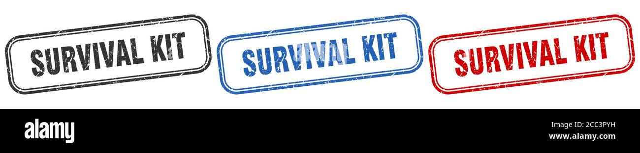 survival kit square isolated sign set. survival kit stamp Stock Vector ...