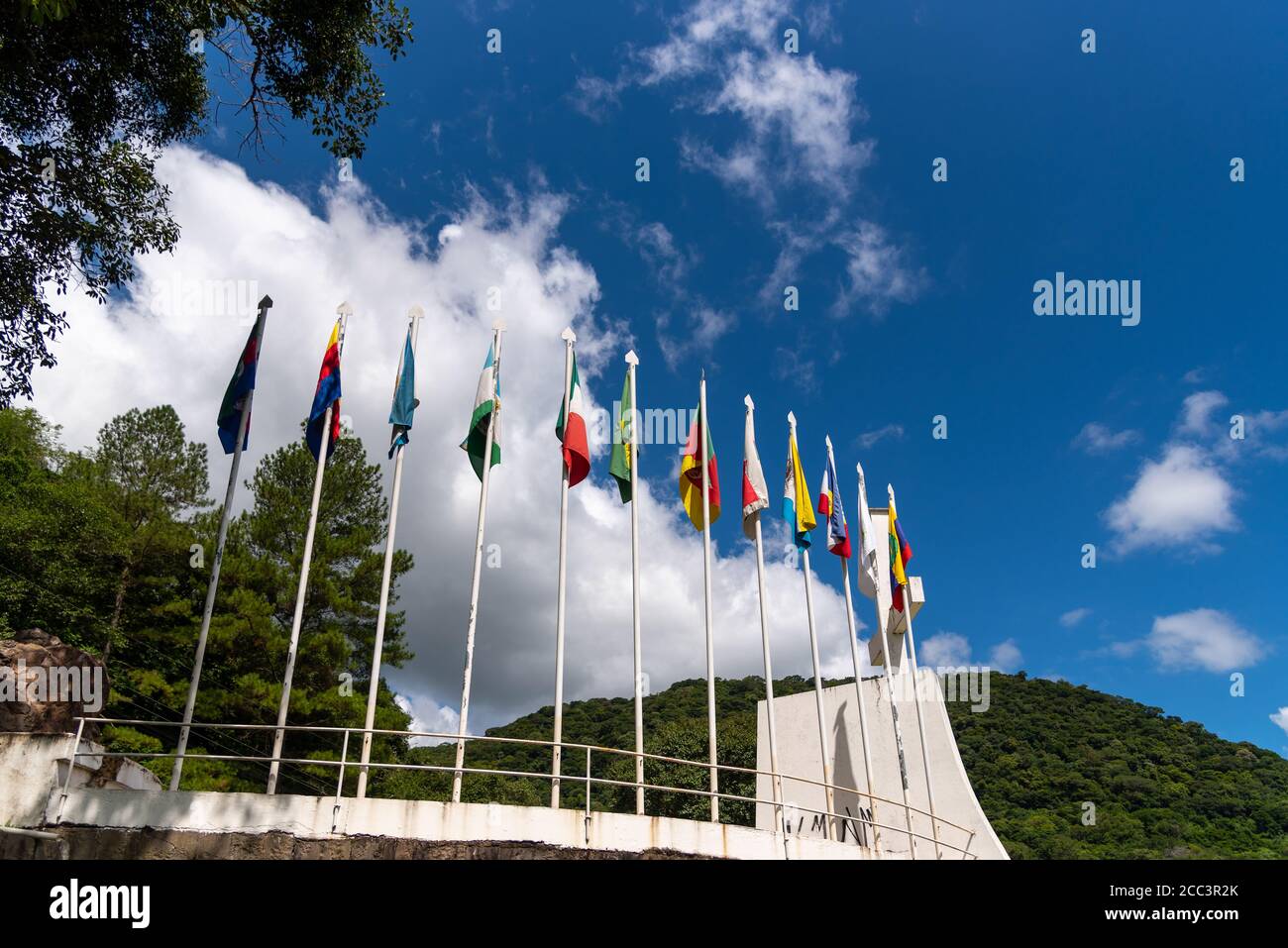 Flags of the Monument to the Italian Immigrant, erected in honor of the ...