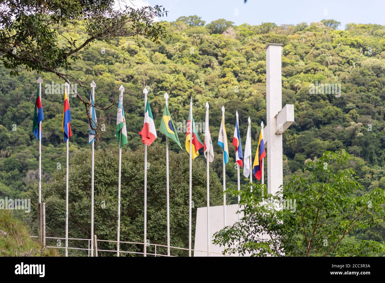 Flags of the Monument to the Italian Immigrant, erected in honor of the ...