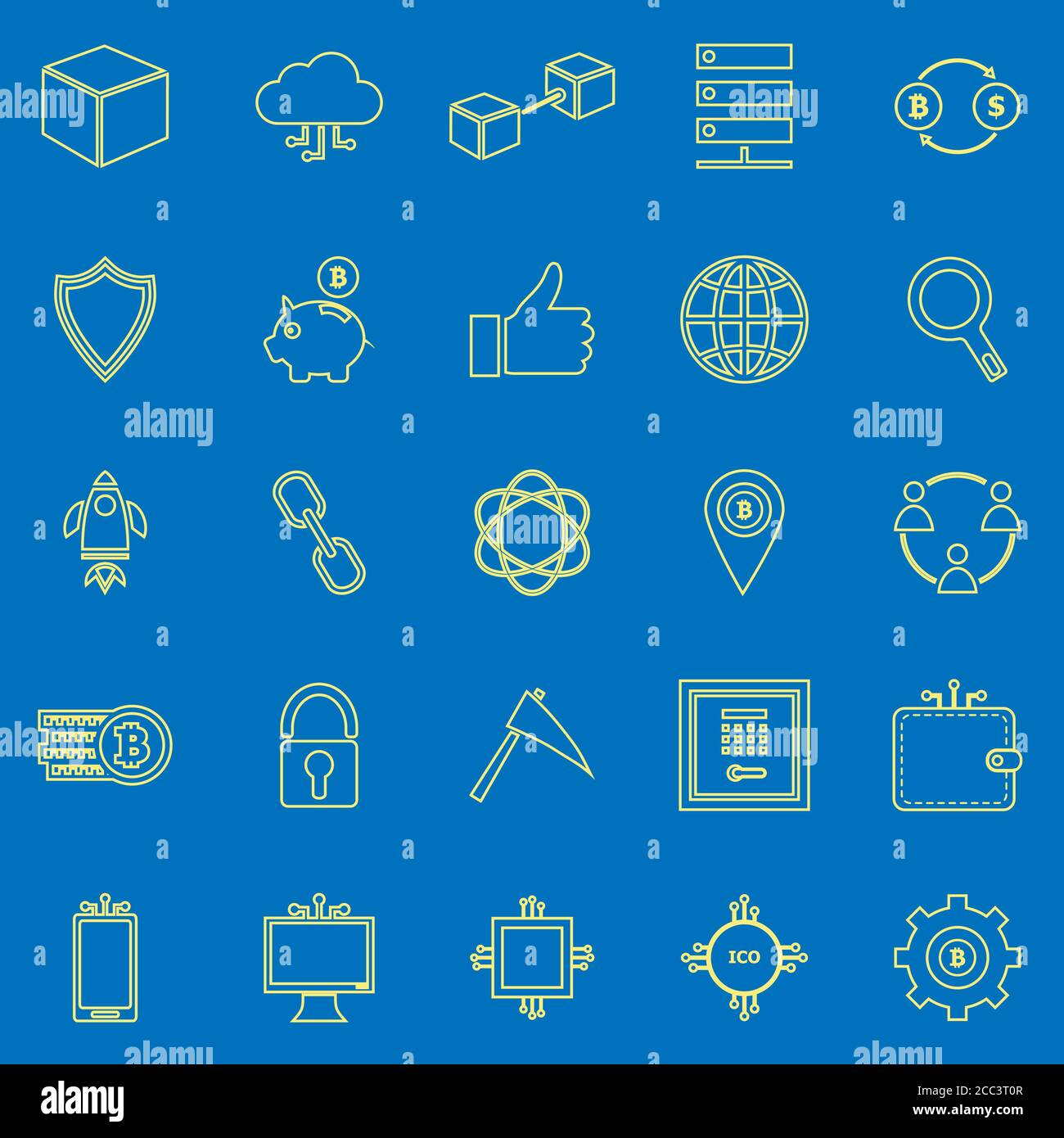 Blockchain line color icons on blue background, stock vector Stock ...