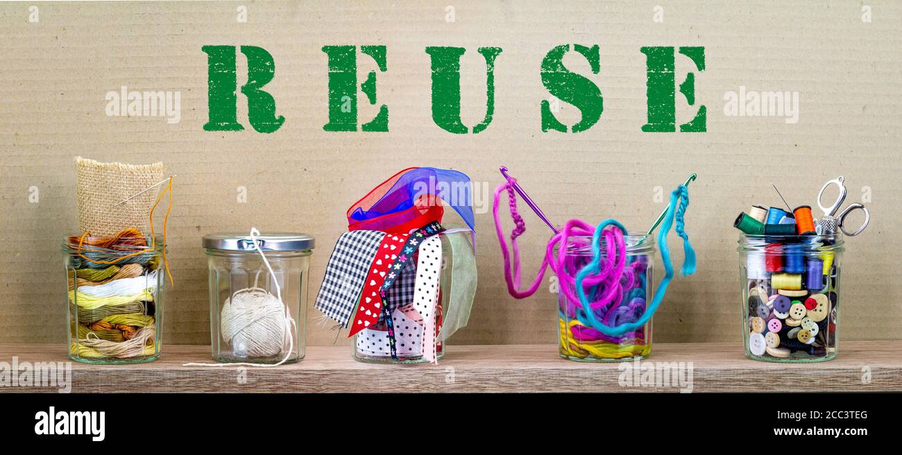 Same jar reused for different contents, reuse text on cardboard ...