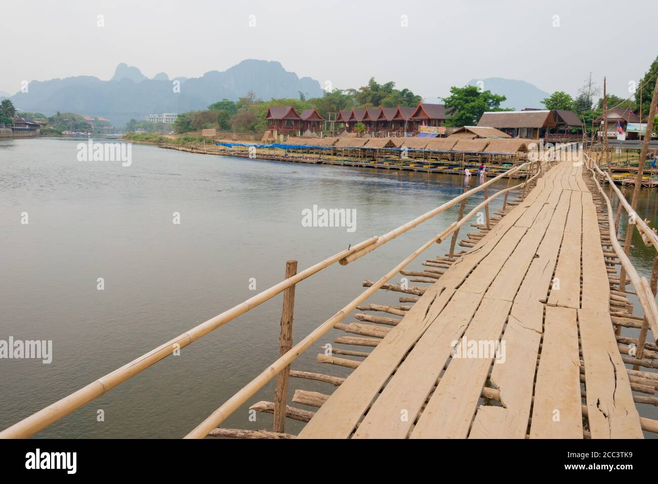 Vang Vieng, Laos - Bridge over the Nam Song River. a famous Landscape ...