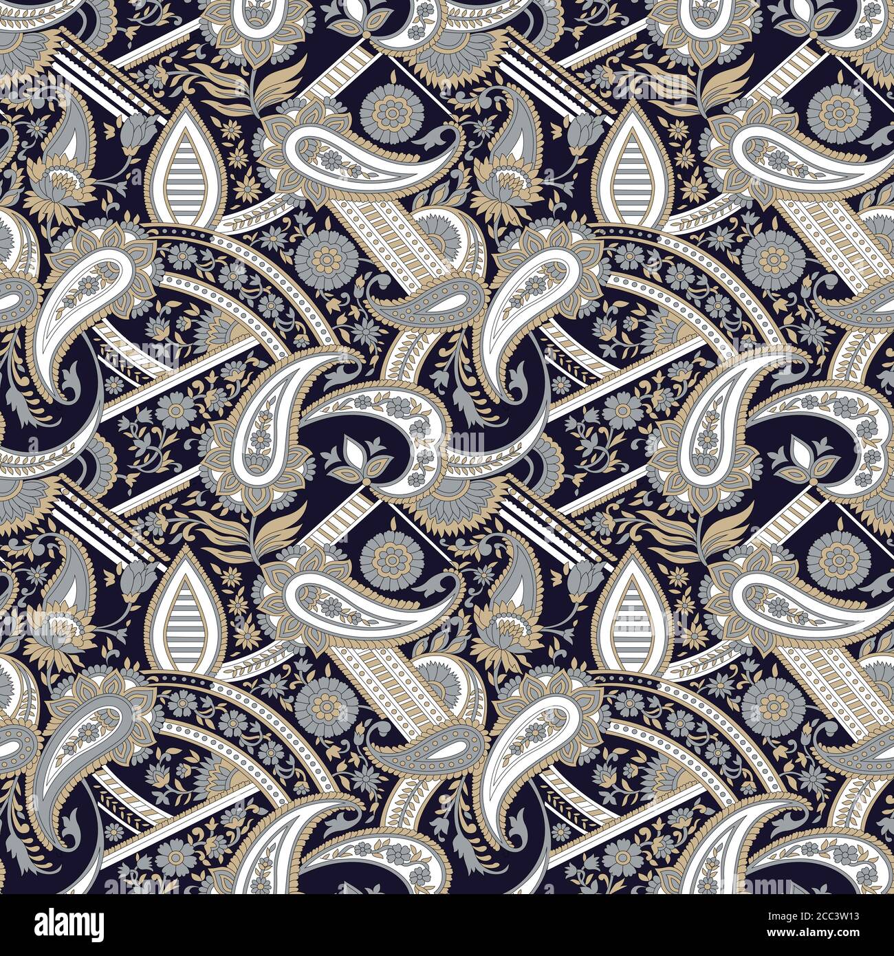 Traditional indian paisley pattern on outline Stock Vector Images - Alamy