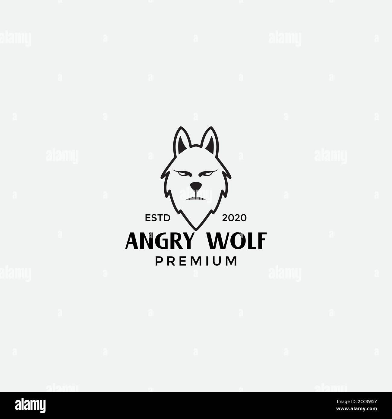 angry wolf face vintage line logo design template Stock Vector Image ...