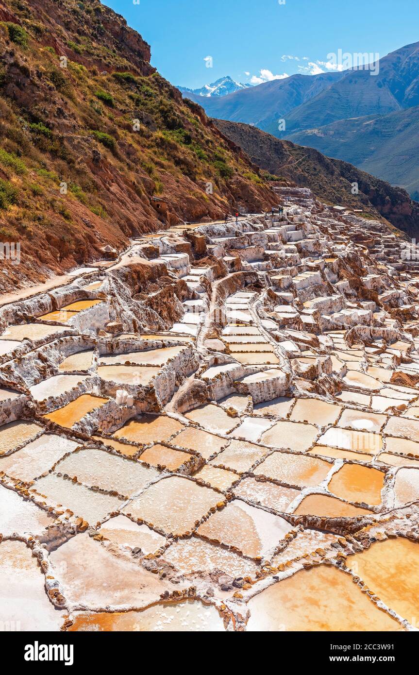 Vertical landscape of the Maras salt terraces, Cusco, Peru Stock Photo ...